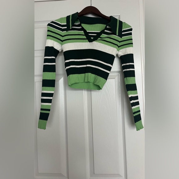 Tops | Esentric Lime Striped Collared Top | Poshmark